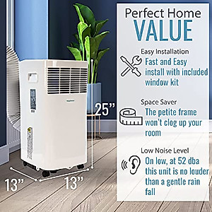 Keystone 5,000 BTU Portable Air Conditioner, Cools Rooms Up to 200 Sq. Ft., with Remote Control, LED Display, 24H Timer, Dehumidifer, Wheels, and 3-Speeds