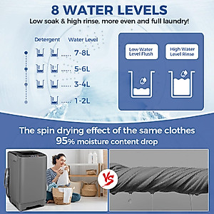 Nictemaw Portable Washing Machine 20Lbs Portable Washer Machine with Drain Pump, 2.8 Cu.ft Compact Washer with 10 Programs 8 Water Levels Small Washing Machine for Apartment, Home, Dorms, Rv