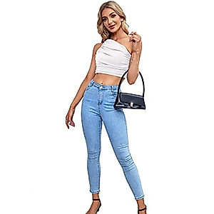 LYANER Women's Sexy Ruched One Shoulder Sleeveless Crop Top Strappy Cami Tank White Medium