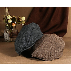 FALETO Men's Herringbone Wool Blend Flat Ivy Newsboy Hat Gatsby Cabbie Cap