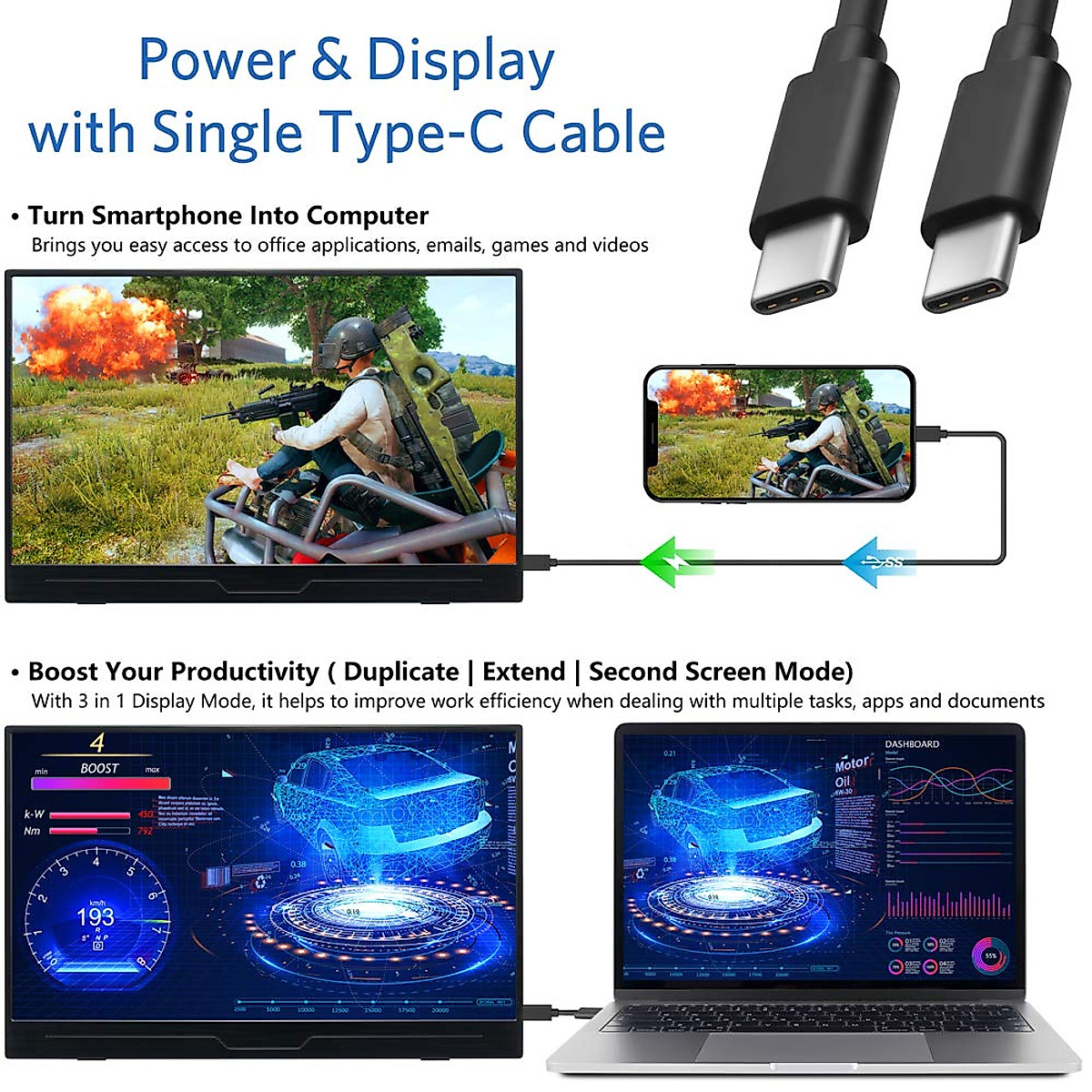 cocopar Portable Monitor - Upgraded 17.3 Inch 1080P FHD IPS HDR Type C FreeSync Gaming Monitor with Type-C HDMI Mini DP Speakers for Xbox PS5 Laptop PC Phone Mac Surface, with Smart Case VESA Mount