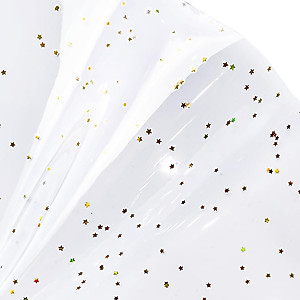 ONEART | Clear Vinyl Roll, 12" x 54" Waterproof Transparent Glitter TPU Jelly Fabric for Pouches, Handbags DIY Crafts (Star-Gold)