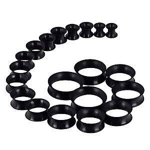 2g-1" 10Pairs Black Silicone Plugs Kit Ear Skins Gauges Soft Ear Expander Tunnels Stretching Set 6-25mm