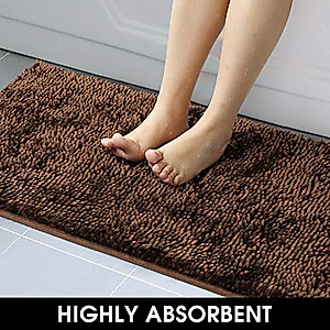 HOMEIDEAS Brown Bathroom Rugs Sets 3 Piece, Butter Chenille Bathroom Rugs and Mats Sets, 3X Absorbent Microfiber Bath Rugs, Non Slip, Luxury, Shiny, Washable Bath Mat for Bathroom, Shower