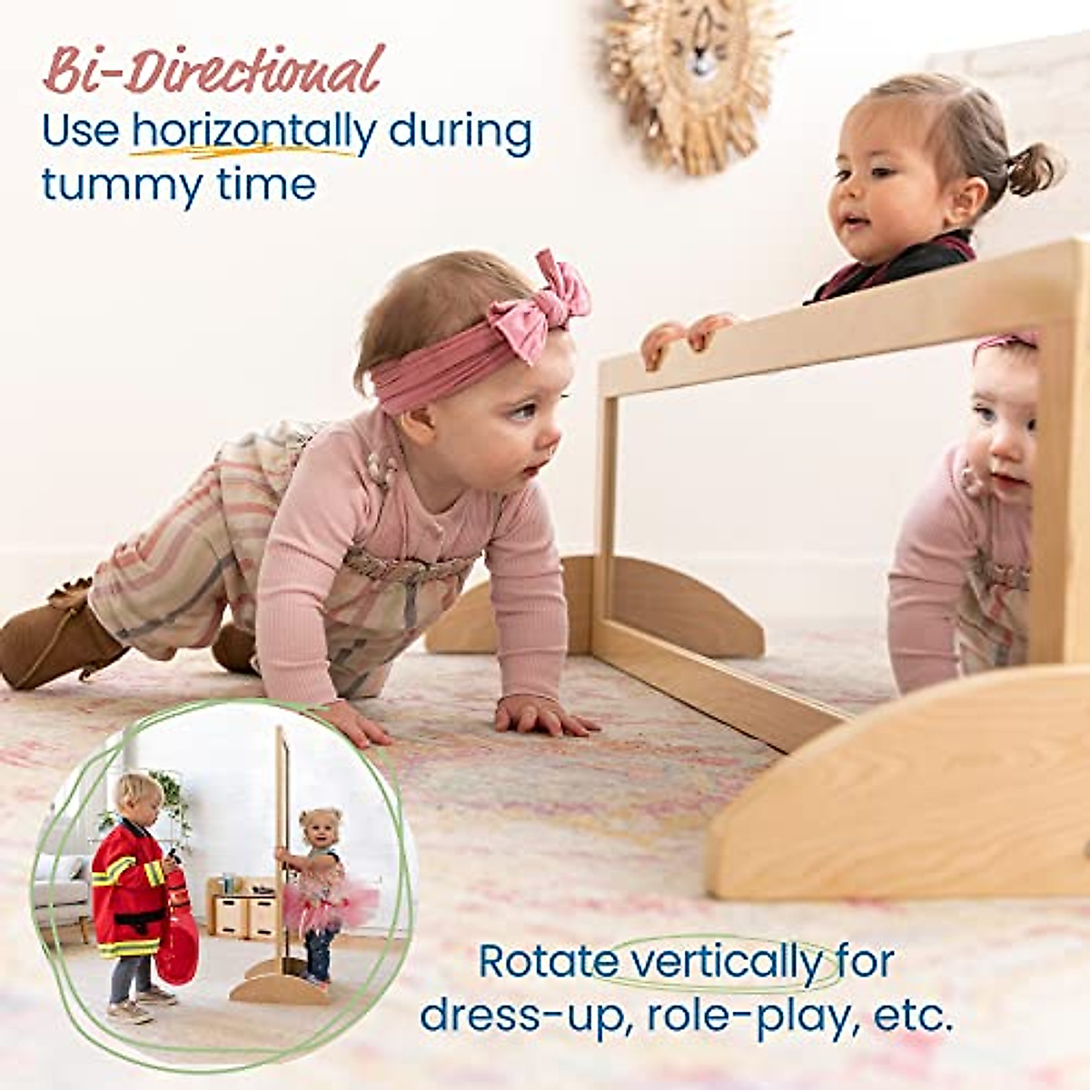 ECR4Kids Double-Sided Bi-Directional Mirror, Kids Furniture, Natural