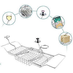 Zoternen Tub Shelf, Stainless Steel Shower Bathtub Caddy Tray Expandable Bath Organizer Soap Red Wine Rack Holder Bath Tub Tray for Home Kitchen Bathroom