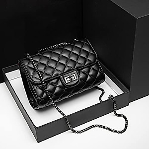 CEDDEOS Quilted Black Crossbody Bags Purses for Women, Small Handbags PU leather Shoulder Ladies Stylish Clutch Satchels Evening bag with Chain Strap