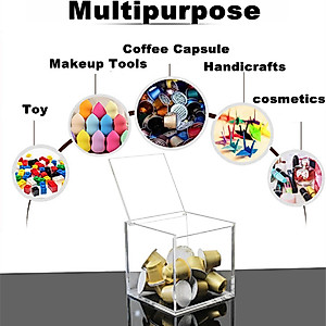 KissYou Acrylic Storage Box Coffee Pod Holder Organizers Accessories Anti Dust Durable Clear Acrylic Box for House and Office Use, Transparent Box with Lid