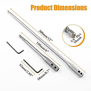 Uenhoy 4 Pcs Extension Drill Bit Set 1/4 Inch, 6" and 12" Wood Spade Bit Extension with 2 Keys, High Carbon Steel Drill Bit Extender Bit Holder
