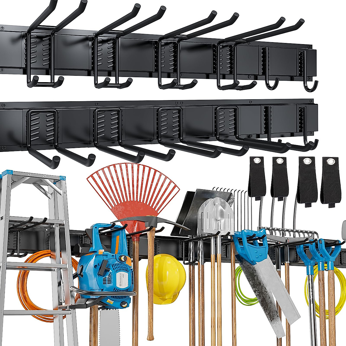 Volitaous 64Inch Garden Tool Organizer for Garage, Heavy Duty Garage Storage Rack, Adjustable 12PC Wall Hook for Yard Tool Organizer, Garden Tool Rack Max 400Lbs