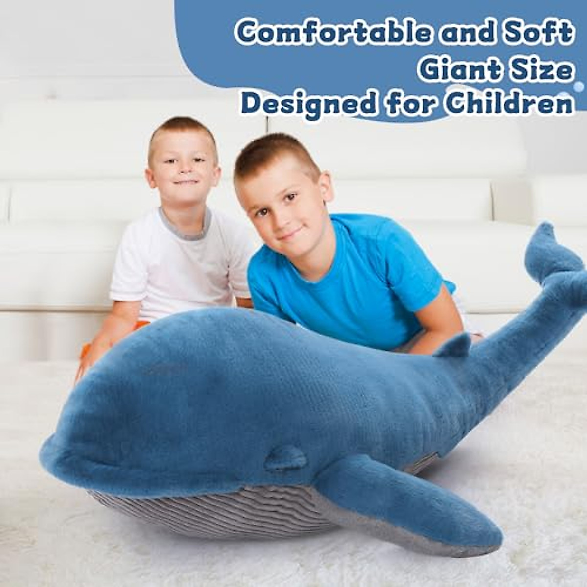 Tezituor Large Whale Stuffed Animal, 4ft Giant Stuffed Whale Plush Ocean Toys, 43.3 inch Big Whale Plush Pillow for Girls Boys