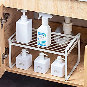 Domiella Pantry Organization Storage Cupboard Shelving Organizer,Under Sink Racks Cabinet Shelf,Kitchen Bathroom Sink Counter Organization Stand (White,2)