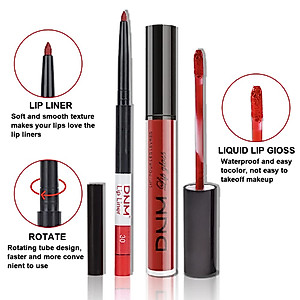 2pcs Matte Ruby Red Lip Liner and Lipstick Makeup Set, Berry Colored Lipstick 24H and Lip Liner Set Matt Ink Liquid Lips Make Up Waterproof Long Lasting High Impact Color Lip Gloss Set (#30)