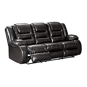Signature Design by Ashley Vacherie Faux Leather Manual Pull-Tab Reclining Sofa, Black