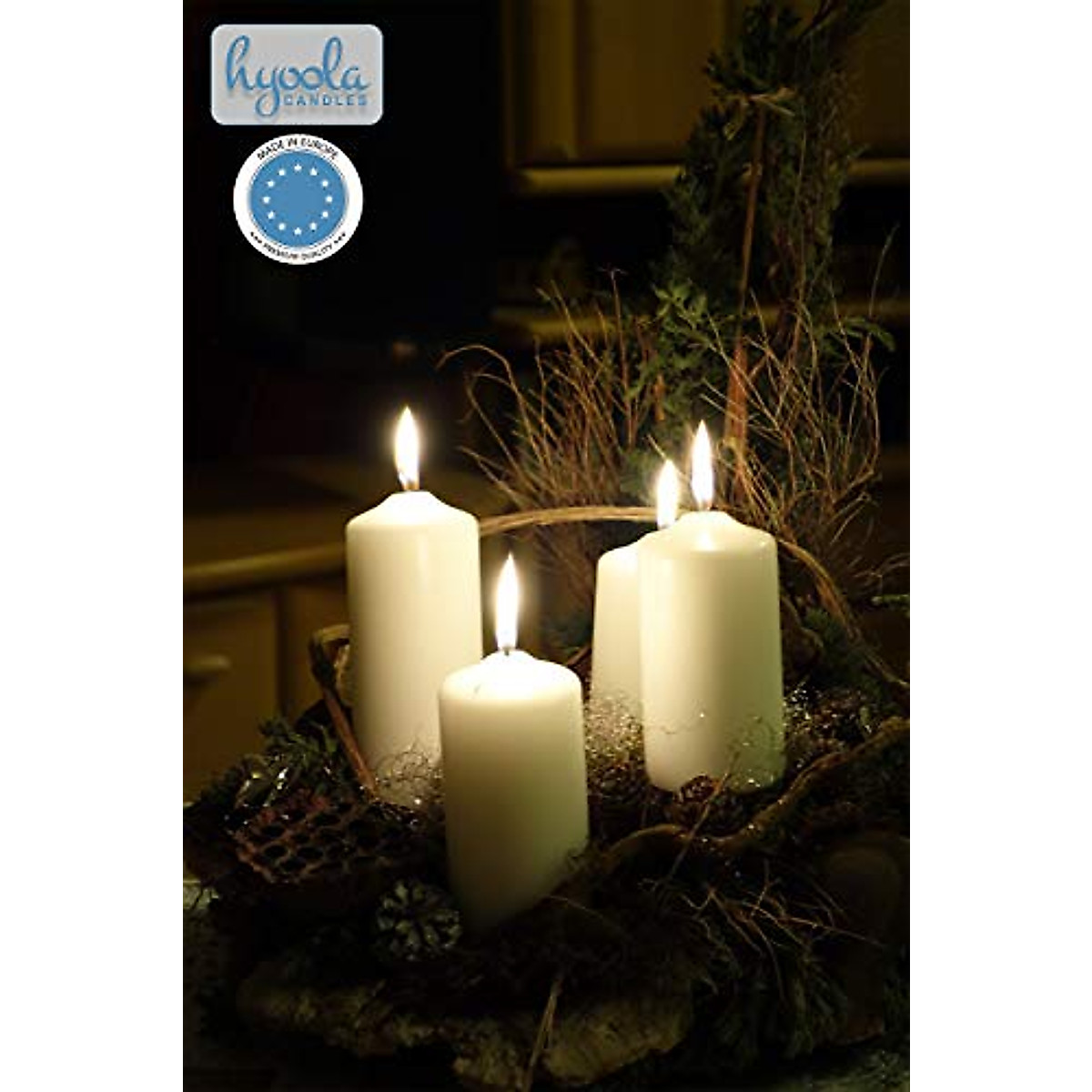 Hyoola Ivory Pillar Candles 3x7 Inch - Unscented Pillar Candles - 6-Pack - European Made