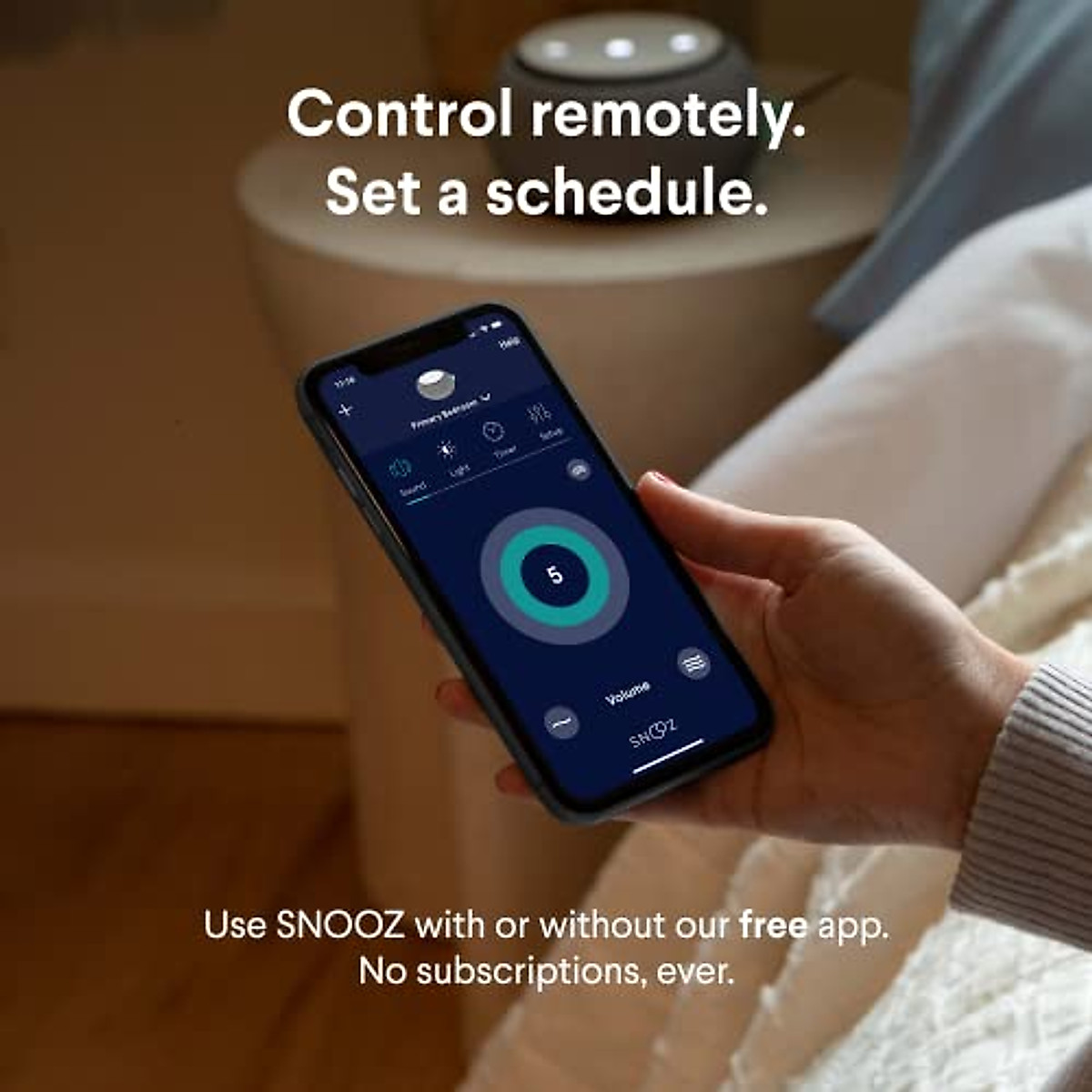 SNOOZ Smart White Noise Machine - Real Fan Inside for Non-Looping White Noise Sounds - App-Based Remote Control, Sleep Timer, and Night Light - Cloud