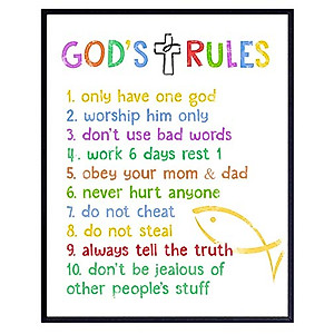 Ten Commandments for Kids - Religious Scripture, Bible Verse Wall Art - Kids Bedroom Decor - Kids Wall Art - Christian Gift For Child, Boys, Girls Room, Nursery, Baby Room - Pastel Colors Poster
