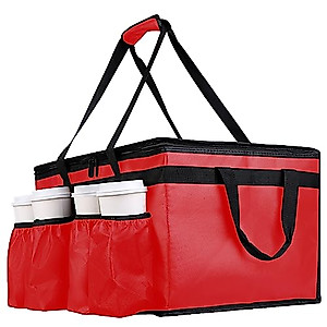 Insulated Food Delivery Bag with Cup Holders/Drink Carriers Premium XXL, Great for Beverages, Grocery, Pizza, Commercial Quality Hot and Cold Insulated Catering Bag 22x14x13 for doordash