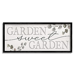 Stupell Industries Sweet Garden Yardwork Phrase Eucalyptus Leaves, Designed by Daphne Polselli Black Framed Wall Art, Grey