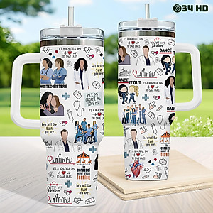 34HD Med Tv Show Lover Gifts, Show Tumbler with Handle and Straw, 40oz Stainless Steel Insulated Med School Student Coffee Mug, Unique Gifts for Doctor Nurse Appreciation