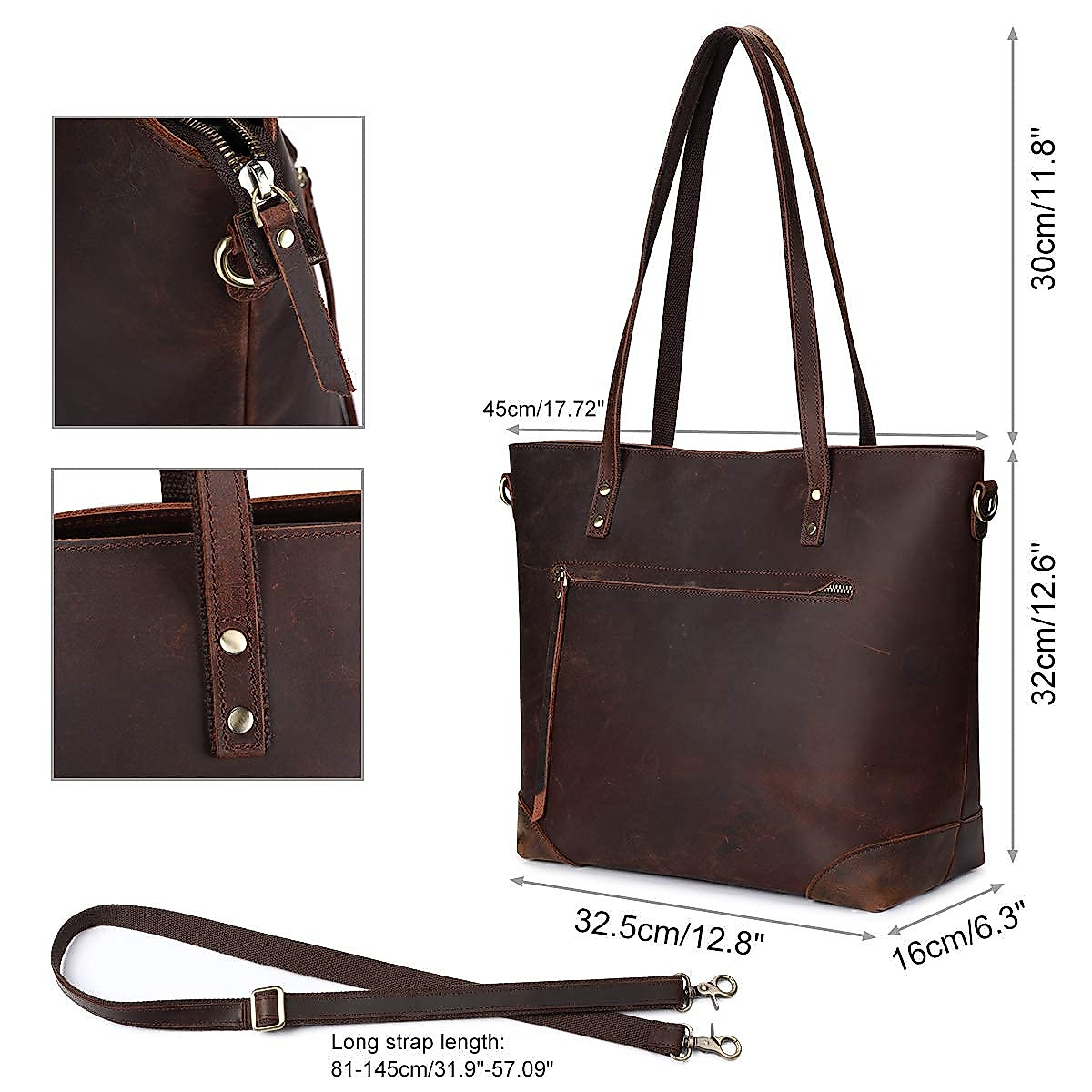 S-ZONE Vintage Genuine Leather Totes for Women Purse Handbag with Anti-thief Backpack Large
