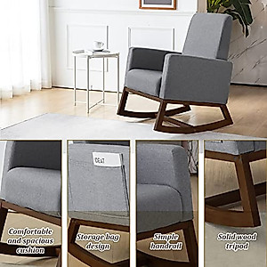 Paddie Rocking Chair Nursery Glider Rocker Chair Tall Back Upholstered Accent Armchair for Living Room Bedroom Office