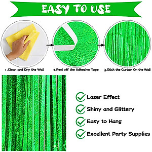Green Tinsel Foil Fringe Curtain Backdrop, 3.3 x 8.2 ft Metallic Glitter Curtain Streamers, 2 Pack Green Photoboth for Birthday St Patrick's Day Christmas Party Decorations