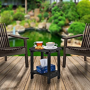 MATTIN 2 Tier- Square Outdoor Side Table, Patio Side Table - Acacia Wood, Weather Resistant, Poly Black - Perfect for Pool Deck, Beach, Garden, Porch (Black-1Pack)