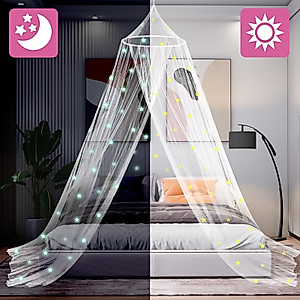 Daksha Princess Bed Canopy for Girls with Glowing Stars, Bed Curtains for Kids, Ceiling Tent, White Room Decor, Fits Twin, Full and Queen Size Beds