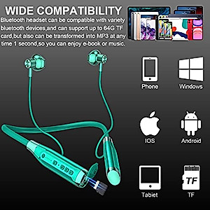 EEAABBR Wireless Neckband Headphones with TF Card Slot 100 Hours Playtime Bluetooth Neckband Earbuds Built-in Noise Cancelling Mic IPX5 Waterproof Two Ways in-Ear Earphones for Sports,Cycling,E-Books