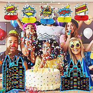 Set of 10 Hero Themed Party Decoration hero Honeycomb Centerpieces Hero Action Sign Table Centerpiece Fun Hero Theme Party Table Topper Decor for Happy Birthday Baby Shower Party Supplies Favor