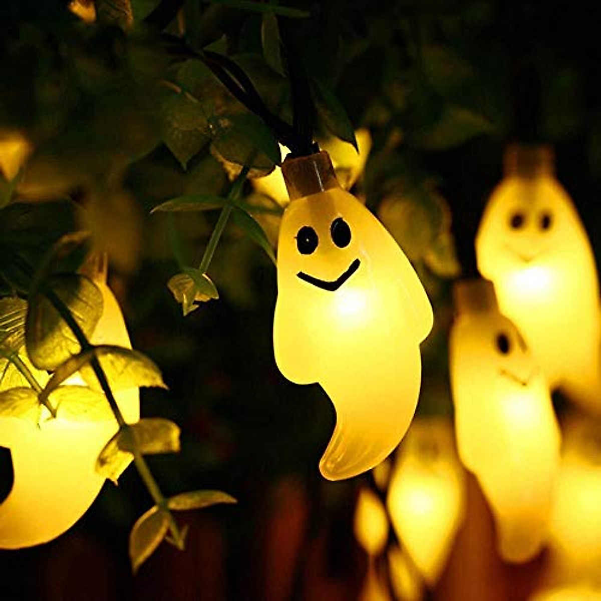LIUPENGWEI Solar Outdoor Rodgersia String, 30 LED Ghost Globe-Shaped Solar Fairy Lights for Home, Party, Holiday, Christmas Decorations (Warm White) Garden Ghost Light