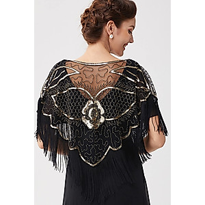 BABEYOND 1920s Shawl Wraps Gatsby Beaded Evening Cape Bridal Shawl for Evening Dresses Wedding Party (Gold Black)
