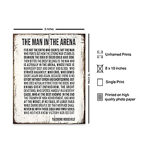Teddy Roosevelt Man in the Arena Inspirational Quote Wall Art Print - Rustic 8x10 Sign Poster Photo - Home, Dorm, Office Decor - Motivational Gift for Entrepreneur, Graduation, Student - Unframed