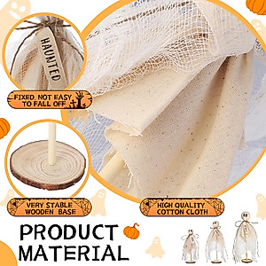 AMDBHC Halloween Decorations Indoor - 3 Set of Primitive Halloween Ghosts on Wooden Stand Spooky Halloween Ghosts Decor for Table Centerpieces Tiered Trays Shelves Mantels Home Halloween Décor