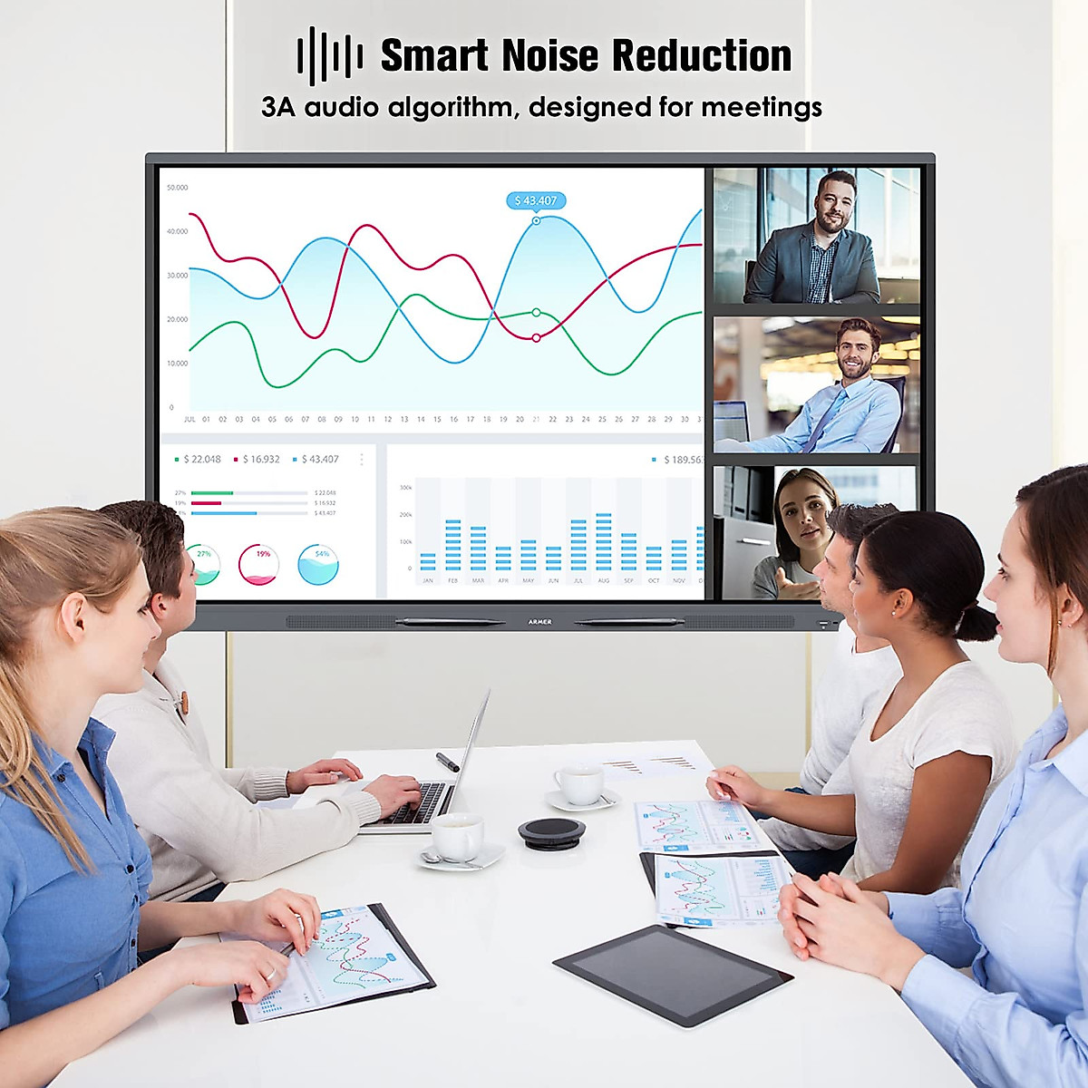 AI-Board Smart Board Dual System 4K UHD Touchscreen Display Digital Whiteboard for Office and Classroom All-in-One Computer with Wireless Screen Sharing Interactive Whiteboard