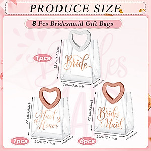 8 Pcs Bridesmaid Gift Bags Wedding Bridesmaid Clear Gift Bag with Handle Bride Gift Bags, 1 Maid of Honor 6 Bridesmaid 1 Bride for Bachelorette Party Bag Bridal Shower Team Bride