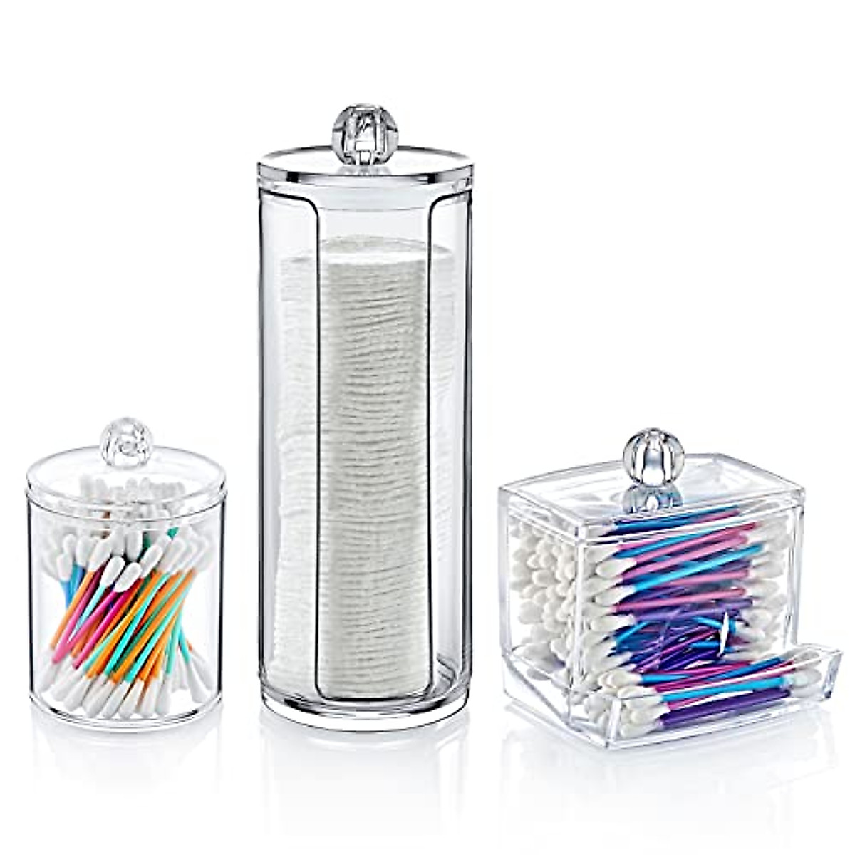 Boxup Canister Set Organizer with Bathroom Jars Canisters for Cotton Ball Swab Pad Storage Dispenzer Set of 3