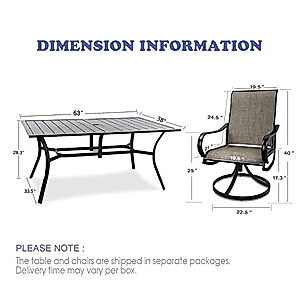 MEOOEM Patio Dining Set of 7, Outdoor 6 High Back Swivel Rock Chairs with Arms and 63 inch Rectangle Dining Table with 1.57" Umbrella Hole for Backyard Garden Bistro