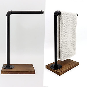 YESSAP 15'' Hand Towel Holder, L Shaped Towel Holder Stand with Weighted Base, Black Hand Towel Stand for Bathroom Kitchen Countertop