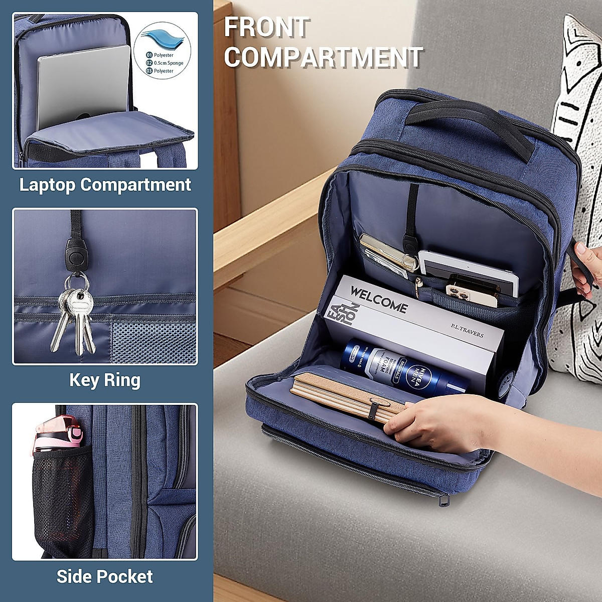 VPBAGE 40L Travel Luggage Backpack with Laptop Compartment, Personal Item Bag for Men, Carry on Luggage Daypack with USB Charging Port, Alternative to Suitcase