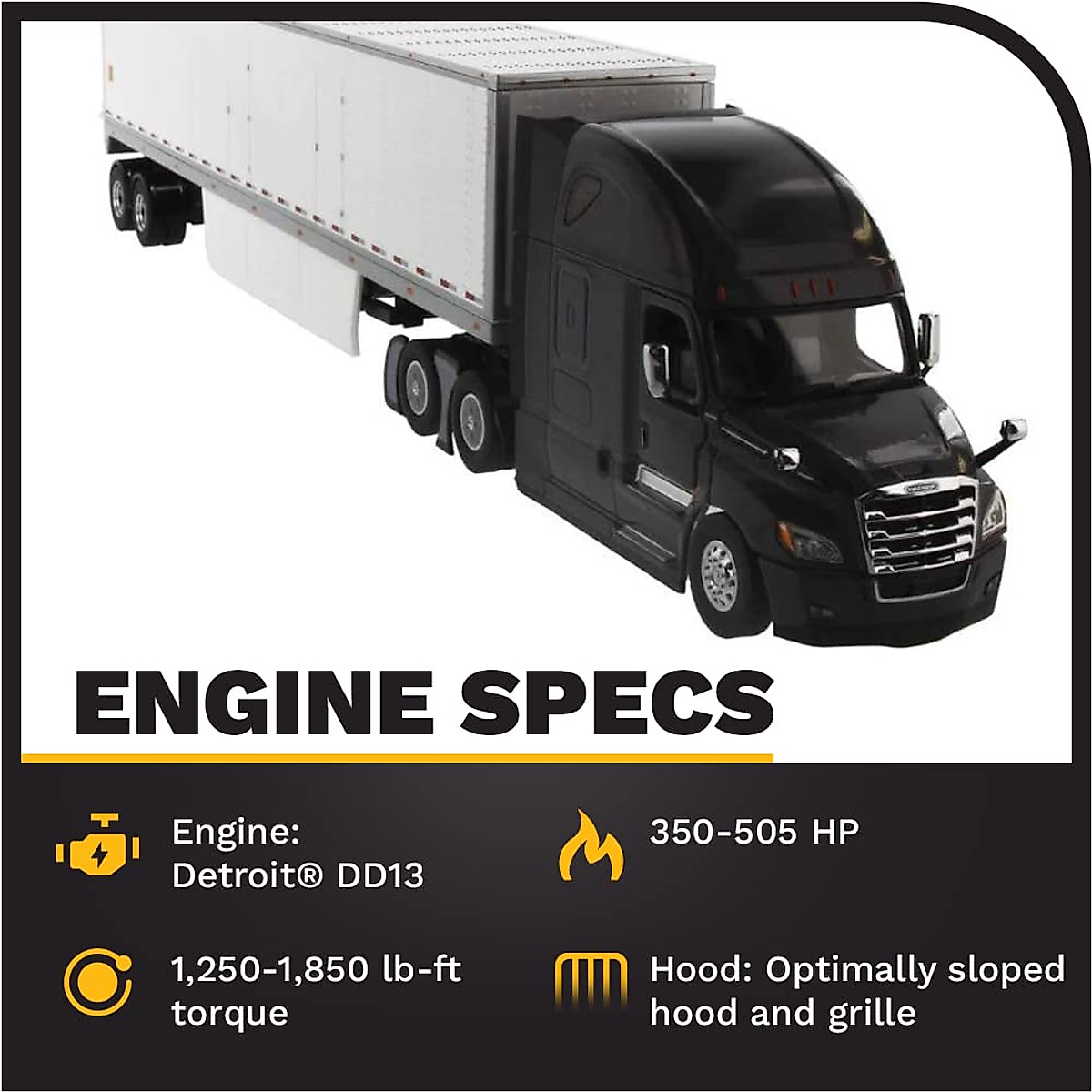 Diecast Masters Freightliner Cascadia SBFA Tandem Truck | 1:50 Scale Model Semi Trucks | 72" Sleeper Cab & 53" Dry Cargo Van | Black Diecast Model 71047