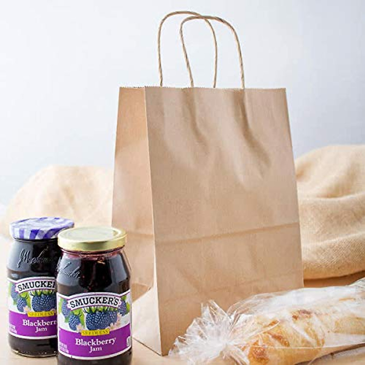 Kraft Paper Gift Bags Bulk with Handles. [100 Bags] 10 X 5 X 13 Ideal for Shopping, Packaging, Retail, Party, Craft, Gifts, Wedding, Recycled, Business, Goody and Merchandise Bag (Brown)