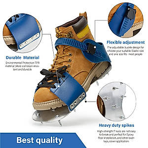 Leweio Gunite Spiked Shoes with 3/4in Short Spikes,New Upgrade Strap Design and Non-Slip Adjustable Snap for Epoxy Floor,Blue Color (Pair)