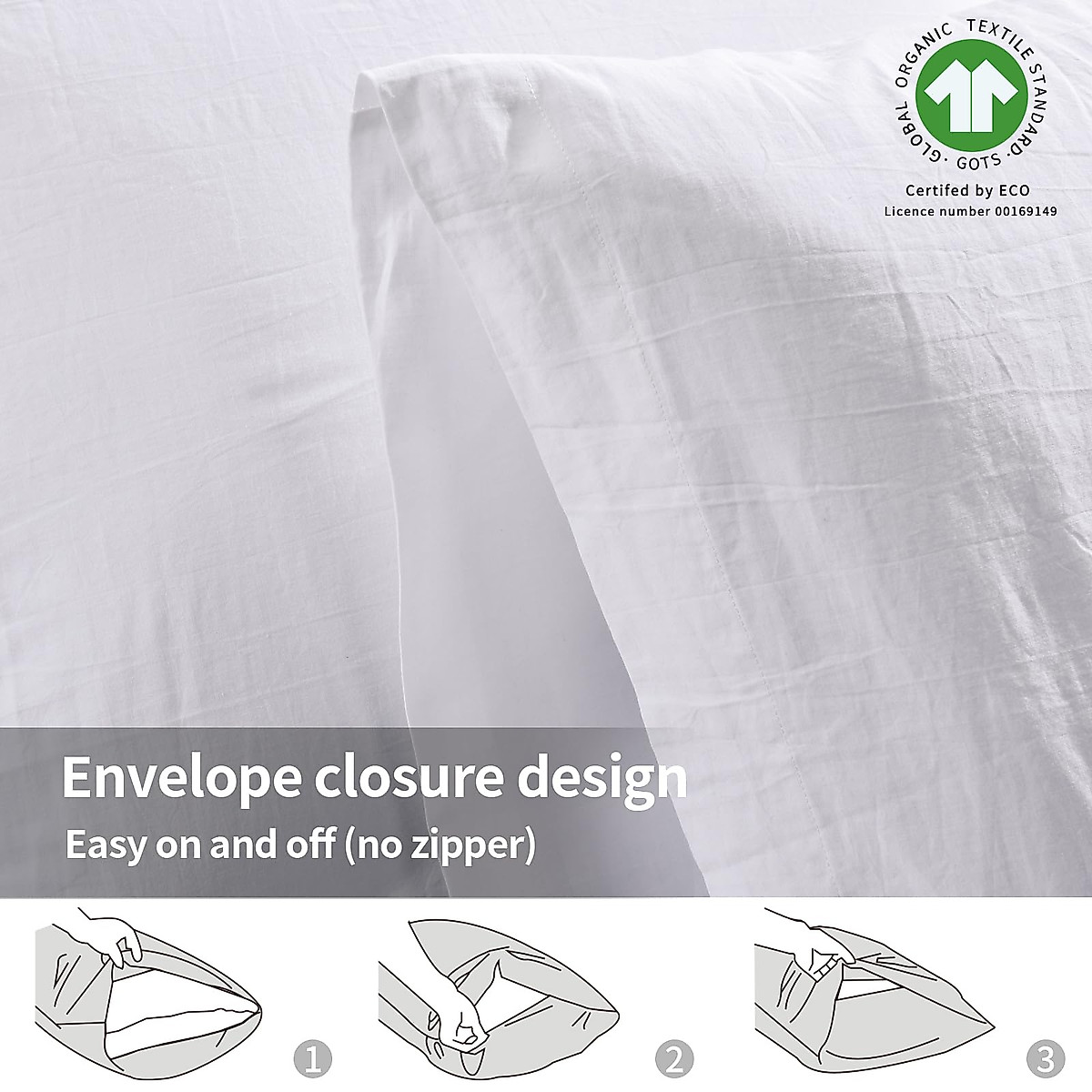 NEXHOME PRO 100% Organic Cotton Queen Pillowcases Set of 2, Envelope Closure Linen Feel Textured Natural, Soft and Durable, Premium Cooling Pillow Cases for Bed (20x30 inch, White)