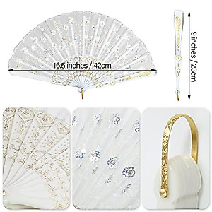 HKACSTHI 6 Packs White Spanish Floral Folding Hand Fan Women Lace Fan Handheld Fans for Wedding and Home Decoration