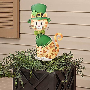 St. Patrick’s Day Cat Lawn Stake by Fox River Creations, Outdoor Yard Stake Décor, Metal