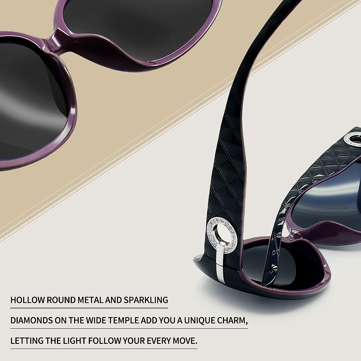 Joopin Trendy Oversized Sunglasses Large Shades for Women Ladies Big Rectangle Sun Glasses Polarized UV Protection Rhinestone Shady Rays (Black Purple)