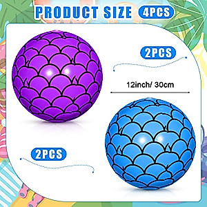 Treela 4 Pcs 12 Inch Mermaid Scales Beach Balls Bulk Inflatable Mermaid Ball Party Favors Summer Water Toy Gifts for Outdoor Beach Pool Party Sea Themed Mermaid Birthday Supplies Decorations