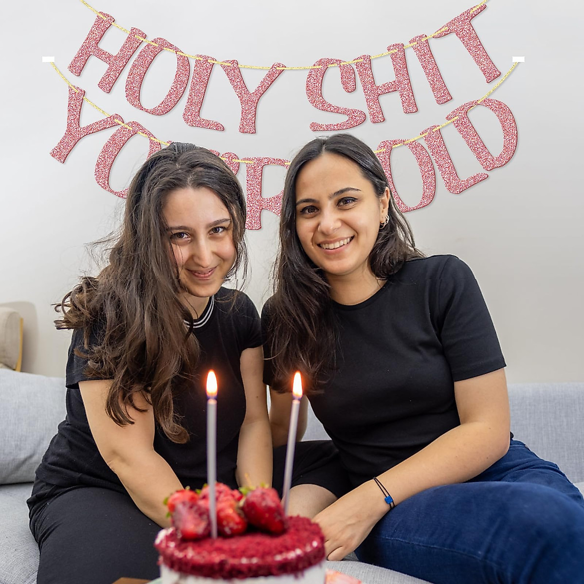 Holy Shit You're Old Banner Rose Gold Glitter for 30th 40th 50h 60th 70th 80th 90th Funny Birthday Banner Sign Bunting Party Decor Photo Booth Props (Rose Gold)